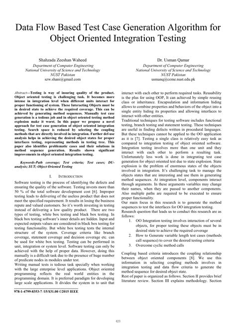 Pdf Data Flow Based Test Case Generation Algorithm For Object Oriented Integration Testing