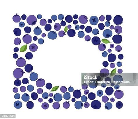 그래픽 선 벡터 타원형 프레임 와 야생 Berries 와 Leaves 한 줌의 블루베리와 잎이 하얗게 고립된 배경에 있습니다 텍스트를 위한 장소가 있는 엽서 또는 배너용