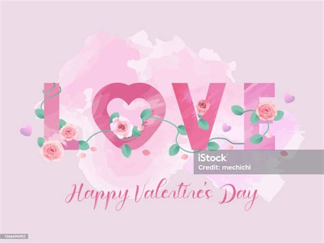 해피 발렌타인 데이 발렌타인 데이 인사말 카드에 대한 손으로 그린 텍스트 글자 꽃 식물에 대한 스톡 벡터 아트 및 기타 이미지 꽃 식물 낱말 사랑 Istock