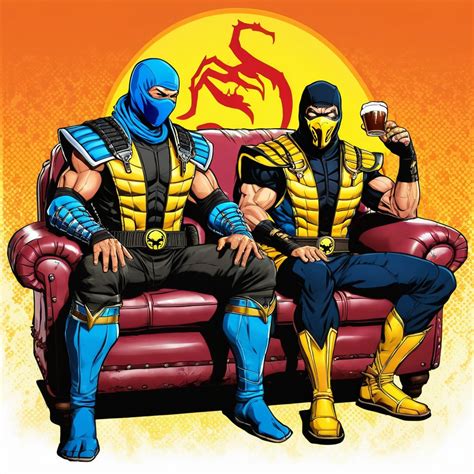 Scorpion And Sub Zero Enjoying Beer As Friends Stable Diffusion Online