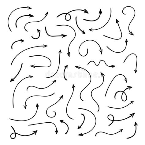Hand Drawn Curved Arrows Sketch Doodle Style Collection Of Pointers Stock Vector
