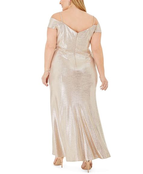 Nightway Plus Size Metallic Off The Shoulder Gown Macys