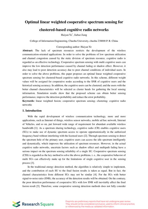pdf optimal linear weighted cooperative spectrum sensing for