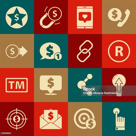 손 터치 및 탭 제스처 전구 등록 상표 하트와 같은 휴대 전화 말풍선 달러 동전 돈 기호 별 및 체인 링크 아이콘을 설정합니다 벡터 1위에 대한 스톡 벡터 아트 및 기타