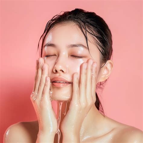 Premium Photo Asian Woman Washing Her Face With Clean Water On A Flat
