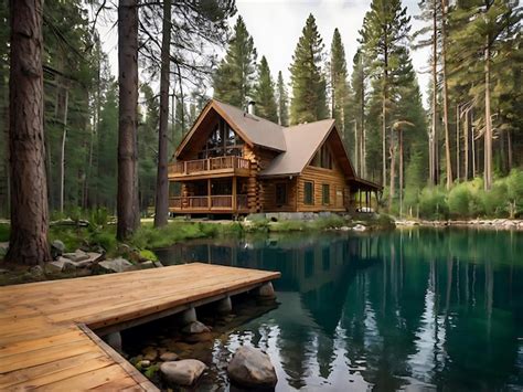 Rustic Cabin In The Woods With A Lake View Premium Ai Generated Image