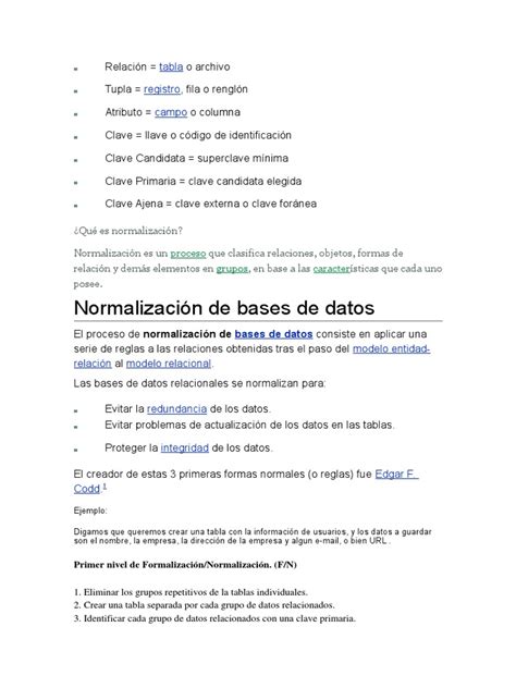Normalizacion De Bases De Datos Pdf Bases De Datos Base De Datos