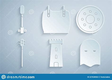 Set Castle Tower Round Wooden Shield Medieval Chained Mace Ball Executioner Mask Body Armor