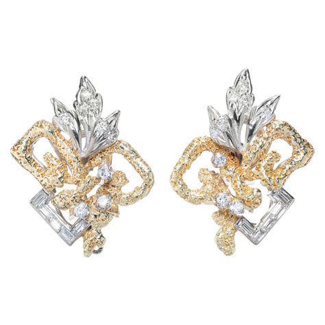440 Carat Diamond White Gold Flower Earrings For Sale At 1stdibs