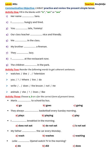 Ms2 Present Simple Tutorial Guide Pdf