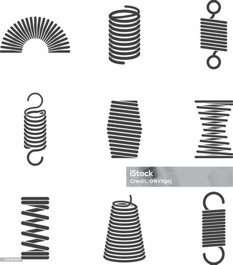금속 유연 용수철 형입니다 서 스 펜 션 스틸 와이어 코일 벡터 아이콘 모음 가냘픈에 대한 스톡 벡터 아트 및 기타 이미지 가냘픈 강철 개체 그룹 Istock