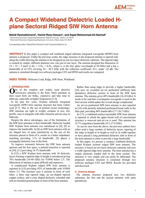 Pdf A Compact Wideband Dielectric Loaded H Plane Sectoral Ridged Siw