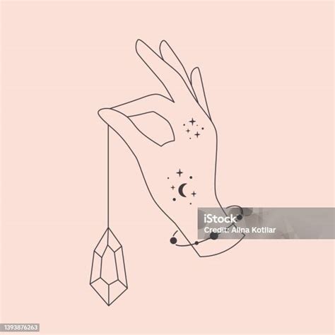천상의 신비로운 상징들로 손을 잡으십시오 신비 난해한 또는 치유 크리스탈 선형 예술 편집 가능한 획 벡터 일러스트 레이 션 Vajrayana Buddhism에 대한 스톡
