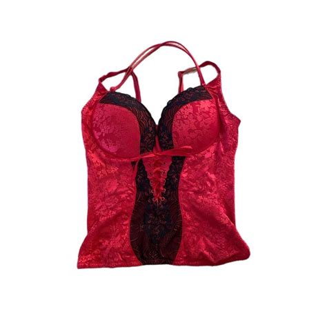 Sexxy Red Lace Halter Corset Tank Double Straps Depop