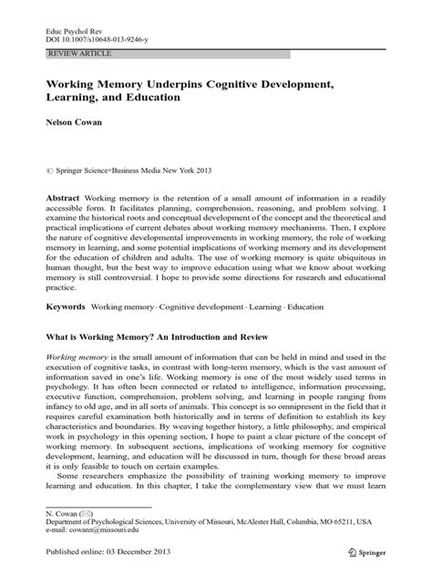 working memory underpins cognitive development learning and education
