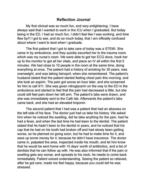 Reflection Journal Ed Clincal 1 Reflection Journal My First Clinical