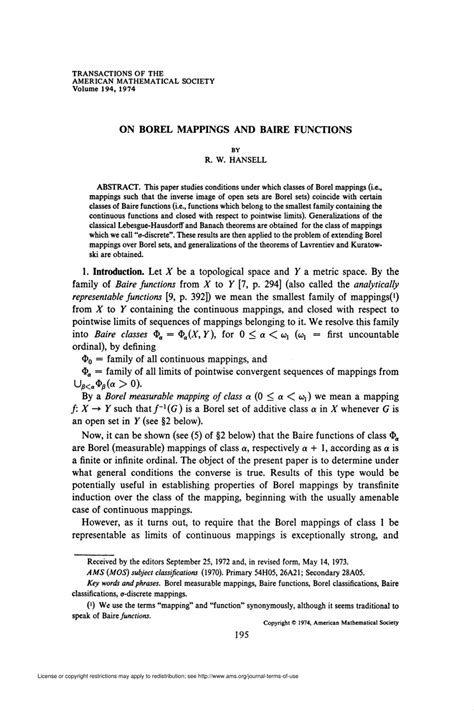 Pdf On Borel Mappings And Baire Functions