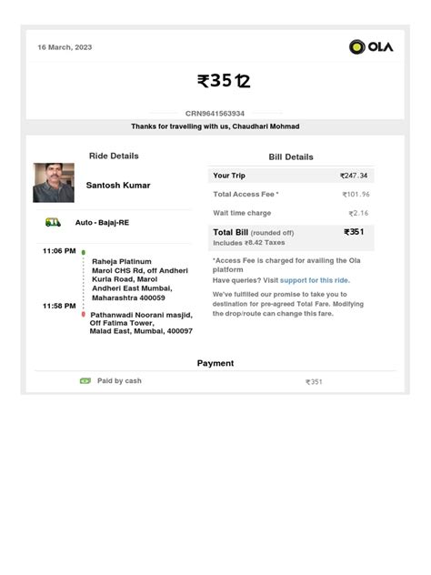 Crn8641133935 Ola Bill Pdf Invoice Economies