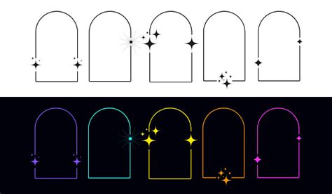 별이 있는 미적 프레임 미래 지향적 인 프레임 장식 요소 포스터 디자인 배너 세트 별 장식이 있는 단순한 미적 테두리 Y2k 벡터 금색에 대한 스톡 벡터 아트 및 기타