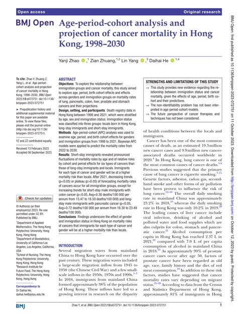 Pdf Age Period Cohort Analysis And Projection Of Cancer Mortality In Hong Kong 1998 2030