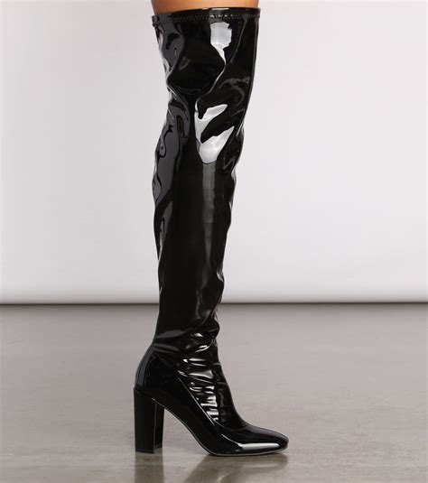 Patent Faux Leather Thigh High Heeled Boots And Windsor