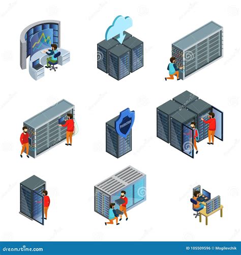 Isometric Datacenter Elements Set Stock Vector Illustration Of Data Concept 105509596