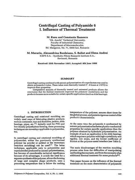 Centrifugal Casting Of Polyamide 6 I Influence Of Pdf Polymers Differential Scanning