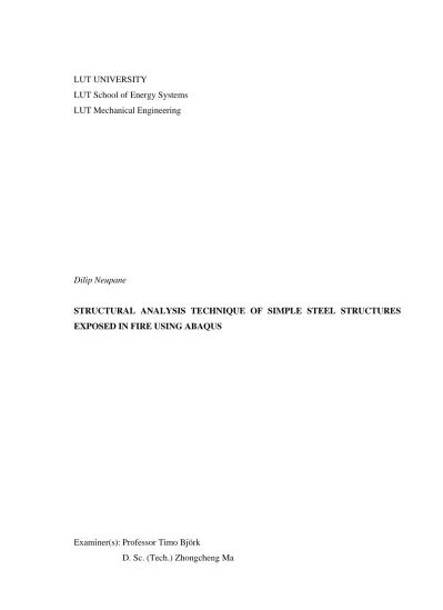 Structural Fire Analysis Using Fem Structural Analysis Technique Of