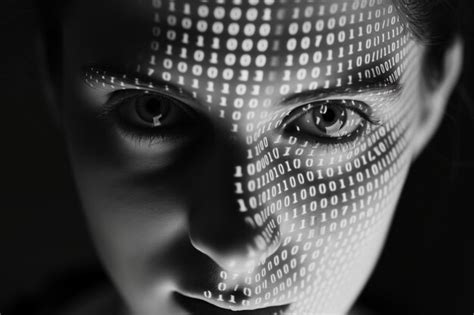 premium photo face overlaid with binary code eyes looking forward