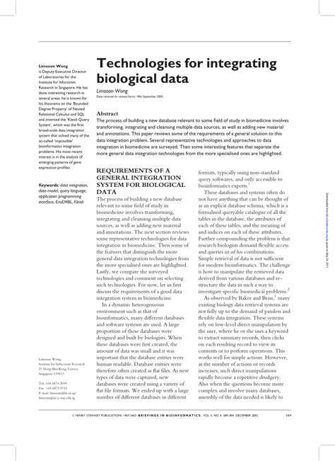 Pdf Technologies For Integrating Biological Data