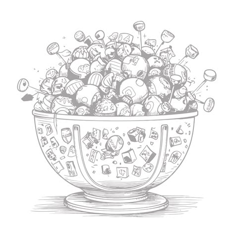 만화와 과자 벡터 드로잉 그림 개요 스케치와 사탕 그릇 오늘의 로또 추첨 오늘의 추첨 개요 오늘의 복권 스케치 Png 일러스트 및 벡터 에 대한 무료 다운로드