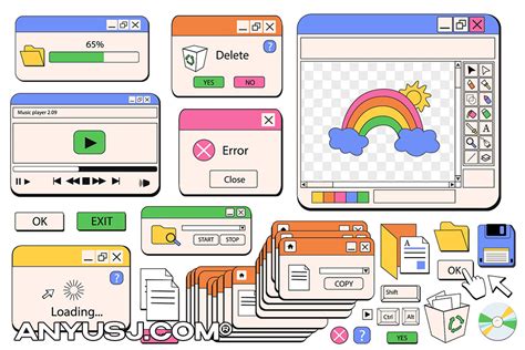 26款复古趣味卡通y2k电脑windows窗口浏览器界面ai矢量插画插图设计套装windows Browser Set 第4899期 安鱼设计资源丨优质平面设计资源共享站