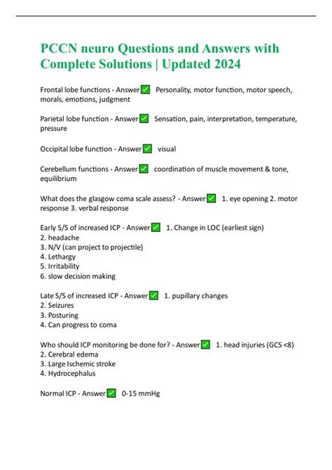 Pccn Neuro Questions And Answers With Complete Solutions Updated 2024