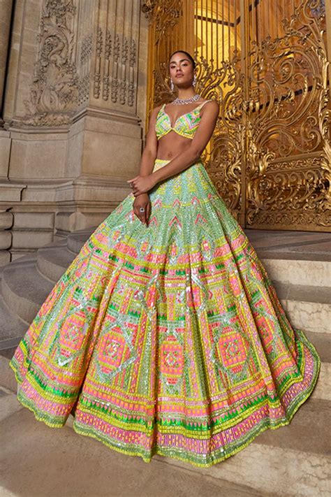 Neon Multi Coloured Sequin Lehenga Set Roops Couture
