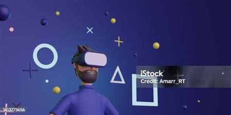 기술과 게임의 Vr 안경 개념을 가진 만화 캐릭터 남자 3d 렌더링 그림 3차원 형태에 대한 스톡 사진 및 기타 이미지 3차원 형태 가상현실 시뮬레이터 등장인물