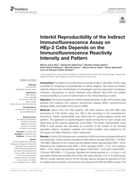 Pdf Interkit Reproducibility Of The Indirect Immunofluorescence Assay On Hep 2 Cells Depends