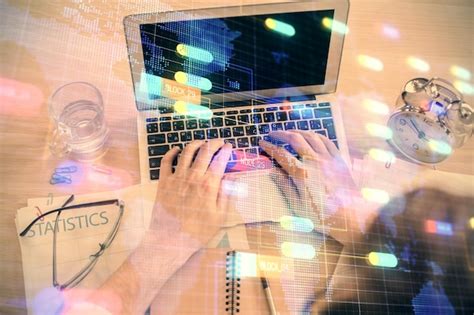 Premium Photo Double Exposure Of Mans Hands Typing Over Computer