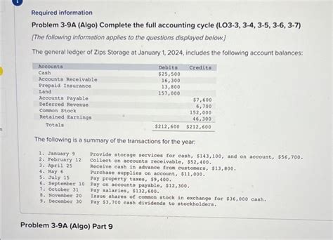 Required Information Problem 3 9a Algo Complete The