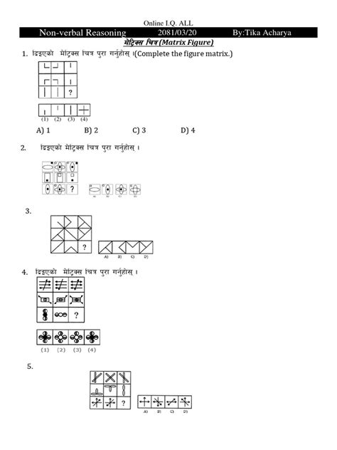 I Q Non Verbal Reasoning Matrix Pdf