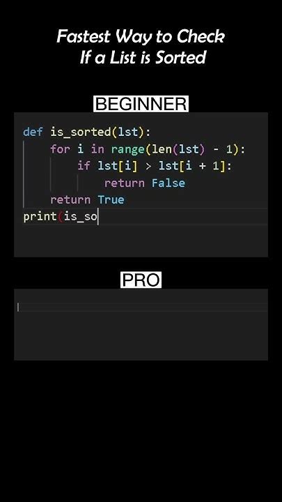 Beginner😅 Vs Pro😎 ⚡ Check Sorted 🚀 Python Programming Coding Shorts Trending Youtube