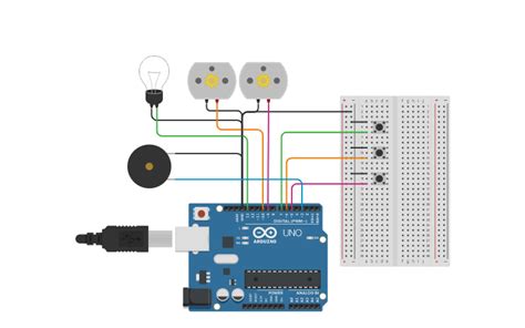 Circuit Design Controle Lumière Et Moteur Dc Boutons Tinkercad