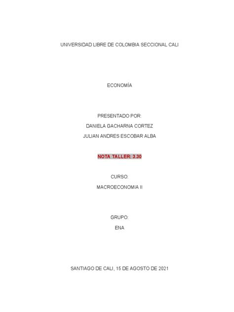 Taller No 1 Da Y Oa Y Oferta Agregada Daniela G Julian E Pdf La Política Fiscal