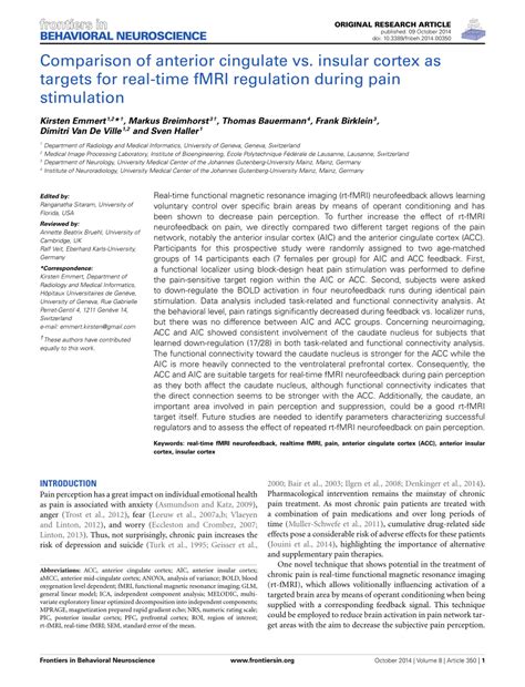 Pdf Comparison Of Anterior Cingulate Vs Insular Cortex As Targets