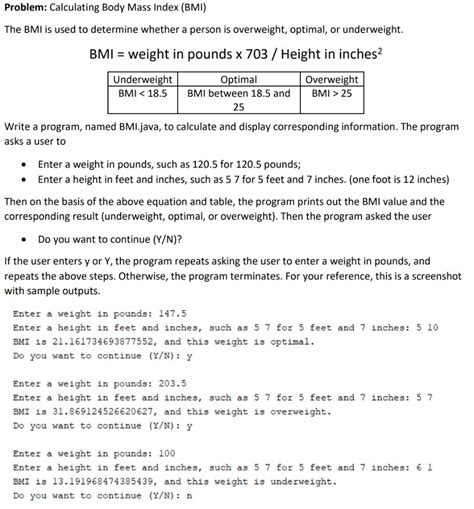Solved Problem Calculating Body Mass Index Bmi The Bmi Is