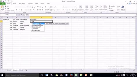Excel Bangla Tutorial 17 Concatenate Formula Youtube