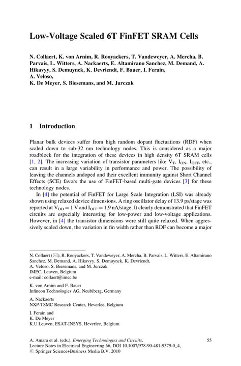 Pdf Low Voltage Scaled 6t Finfet Sram Cells