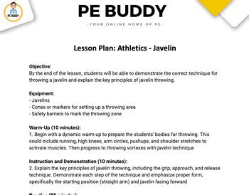 Javelin Lesson Plan Athletics Resources For PE Teachers Years