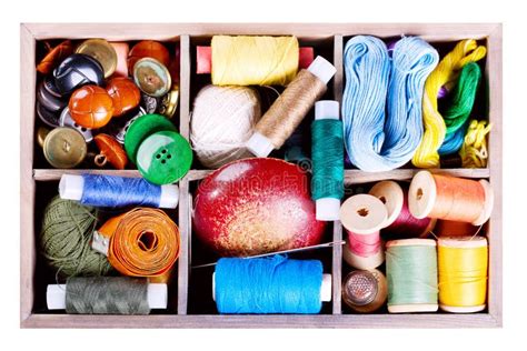 Various Threads And Sewing Tools In Box Stock Photo Image Of Measure Handmade 44057448