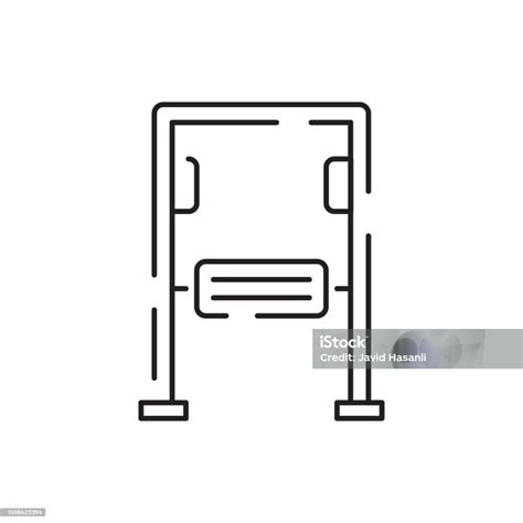 공원 아이 놀이터 벡터 라인 아이콘입니다 바깥 마당 잔디밭에 있는 룽과 굵은 바 자유형 크로스바 복고풍 만화 낙서 실루엣 그래픽 스타일 건축물에 대한 스톡 벡터 아트 및