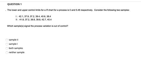 Solved QUESTION The Lower And Upper Control Limits For A R Chegg